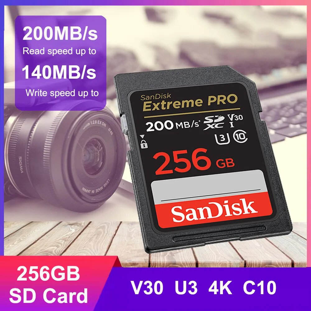 SanDisk Extreme PRO SD карта 32ГБ 64ГБ 128ГБ 256ГБ R200M 256GB