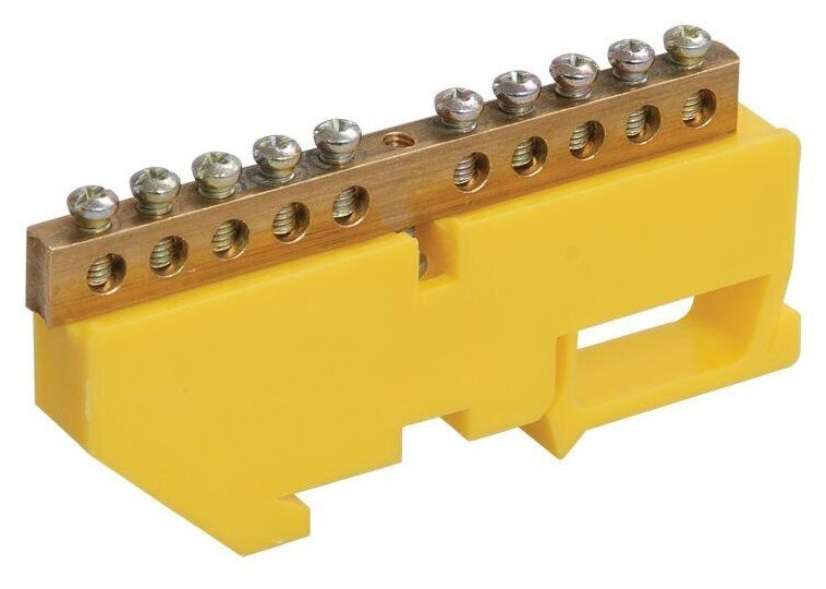 Нулевая шина PE земля на DIN рейку в изоляторе ШНИ-6х9-16-Д-Ж, IEK YNN10-69-16D-K05 (20 шт.)