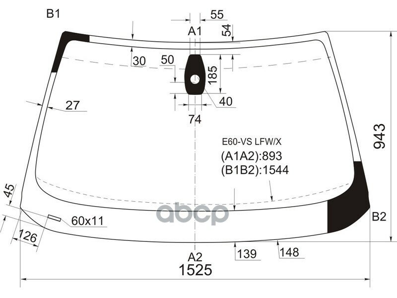Стекло лобовое (Датчик дождя/ Круглый датчик дождя/ 4D SED/5D WGN) BMW 5-Series 07-10 XYG арт. E60-VS LFW/X