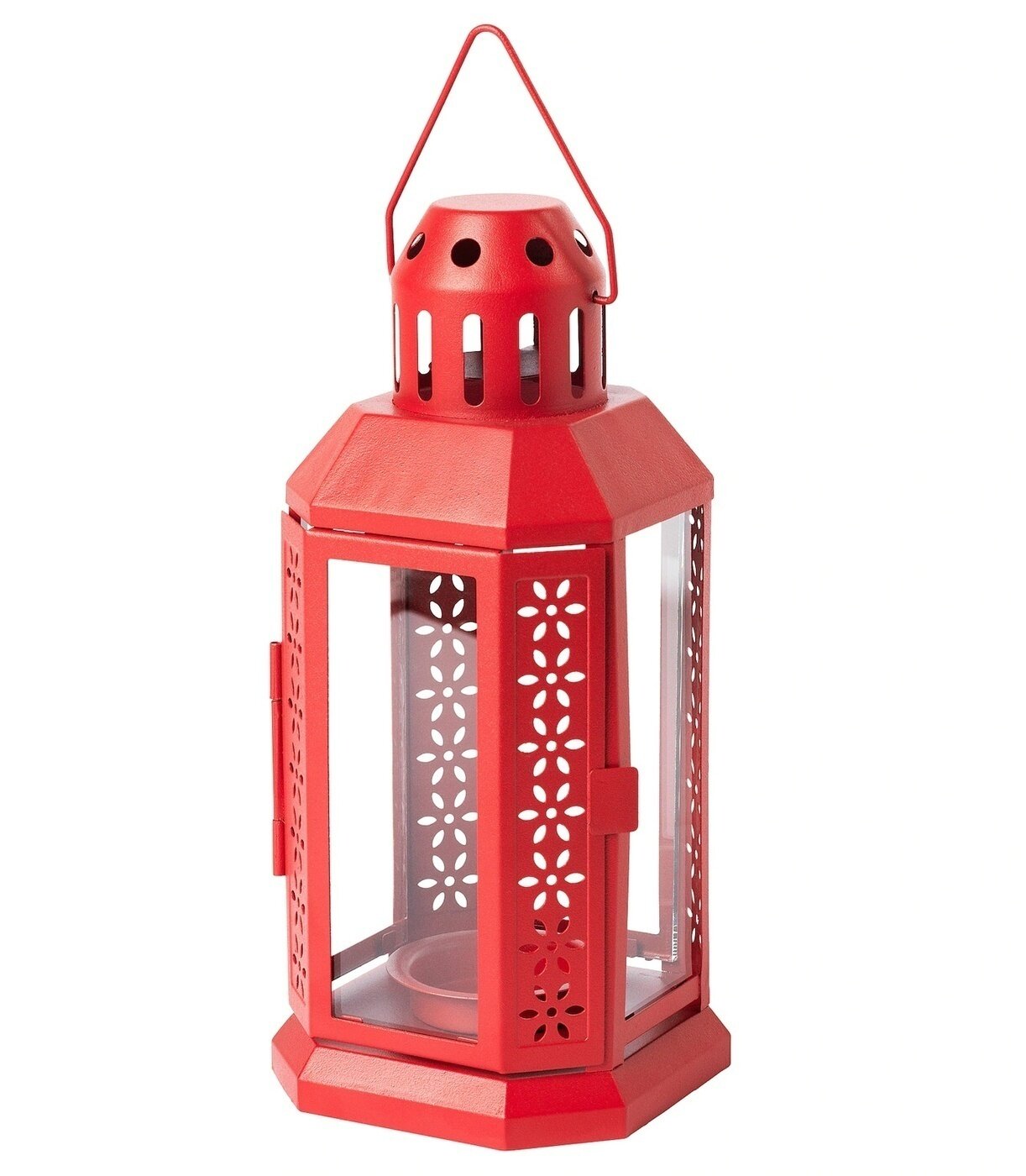 Фонарь (подсвечник) для греющей свечи, для дома/улицы, красный 22 см