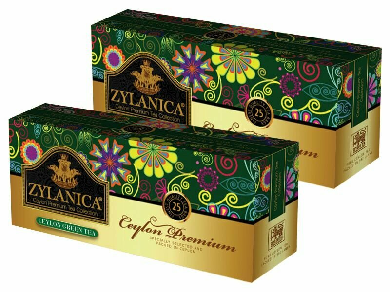 Чай зеленый ZYLANICA, 2шт по 25 пакетиков. Зиланика Сeylon Premium Green Tea