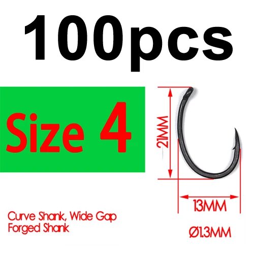 Bimoo 100 шт. Крючки для карпа из высокоуглеродистой стали 100pcs size 4