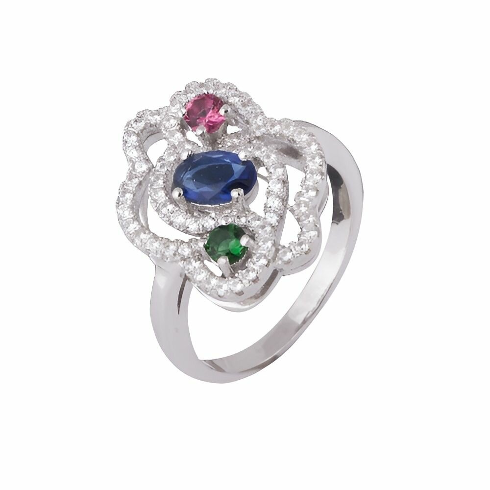 Кольцо тонкое, серебро, 925 проба, родирование, фианит