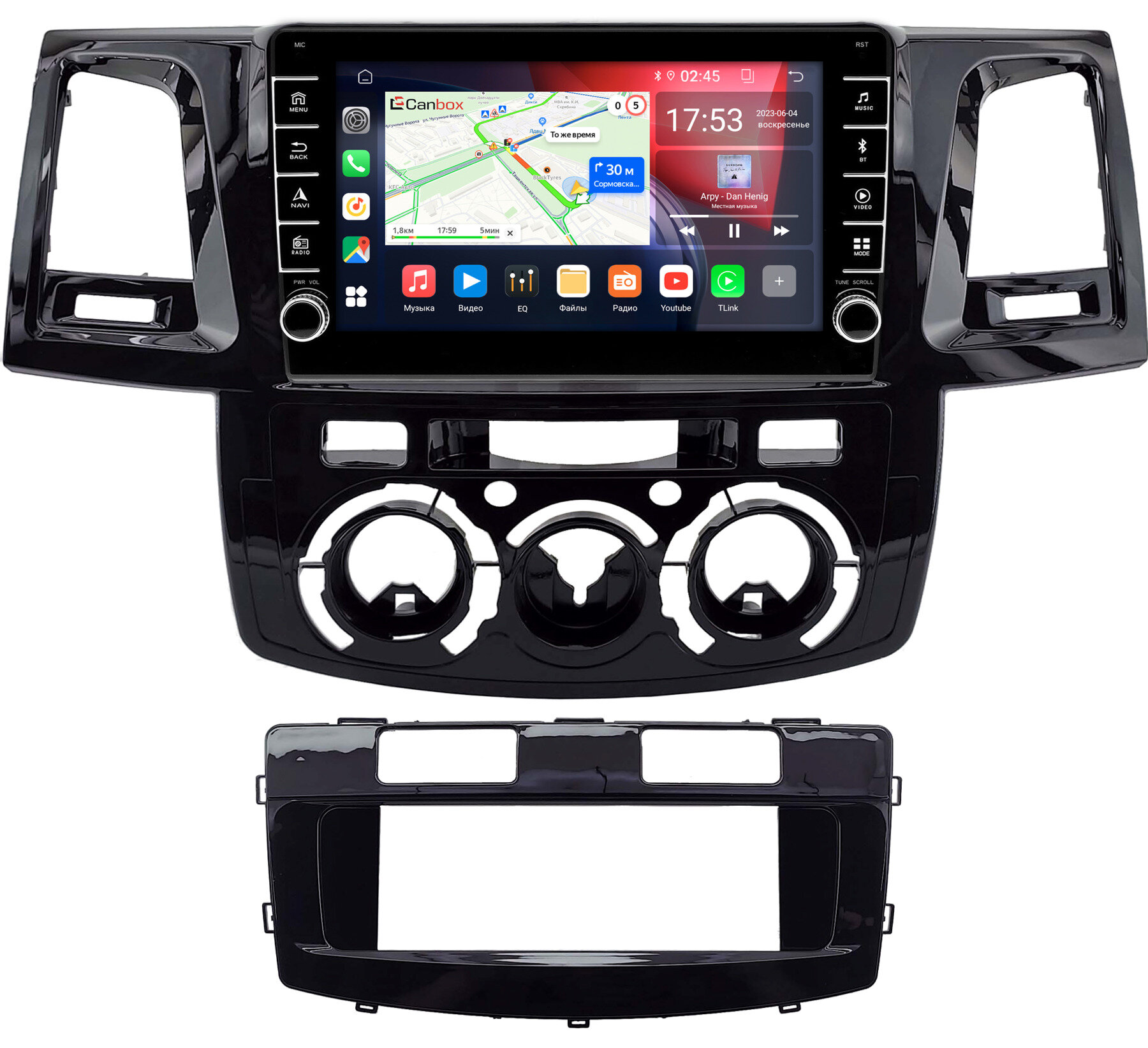 Штатная магнитола Toyota Fortuner, Hilux 7 2004-2015 (черная, глянцевая) Canbox BGT9-2212 2/32 Android 10 (IPS, DSP, CarPlay)