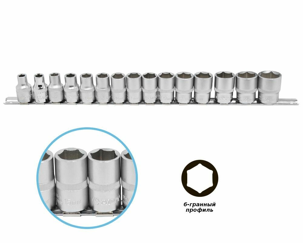 Набор торцевых шестигранных головок 8-24мм 1/2" дюйма на планке AIST 401115 15 предметов под большую трещотку