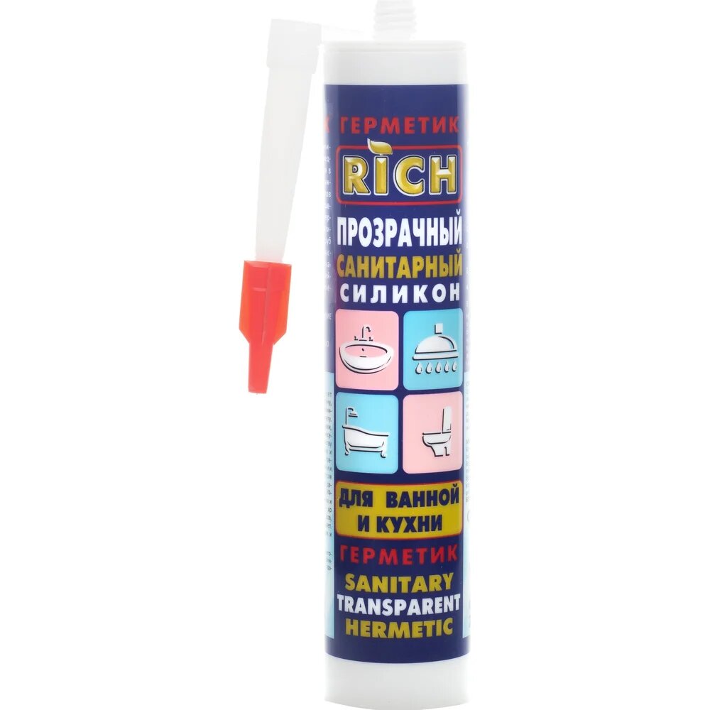 Санитарный силикон RICH прозрачный, Содержит антисептическое средство, препятствующее образованию плесени
