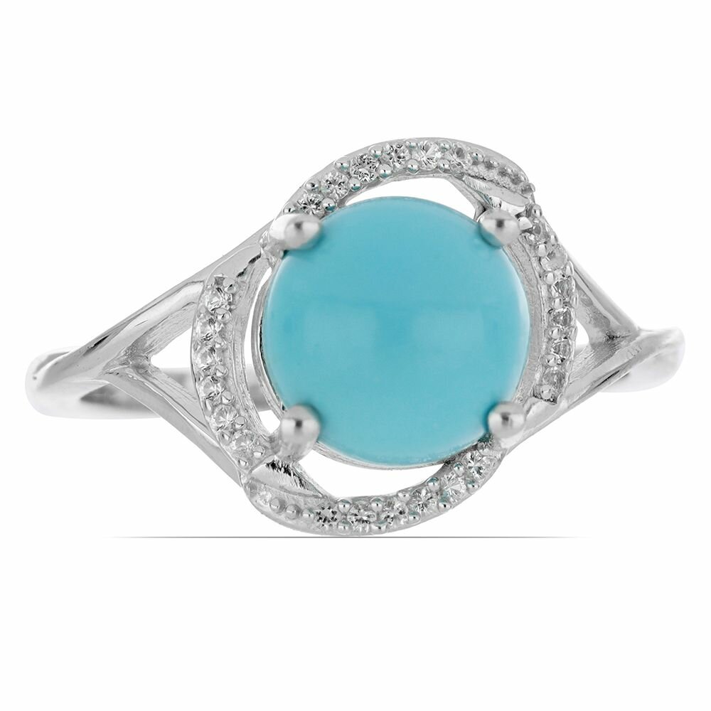 Кольцо, серебро, 925 проба, родирование, бирюза, топаз