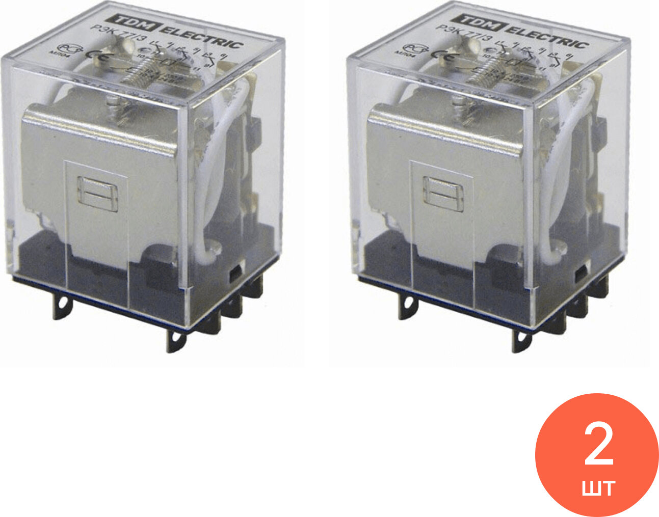 Реле промежуточное TDM Electric / ТДМ Электрик РЭК77/3, серебросодержащие контакты, 31x42x27мм, 10А 12В DС, SQ0701-0024 / электрика (комплект из 2 шт)