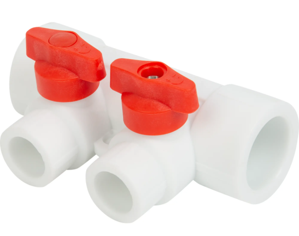 Коллектор 32x20 2 выхода белый с кранами