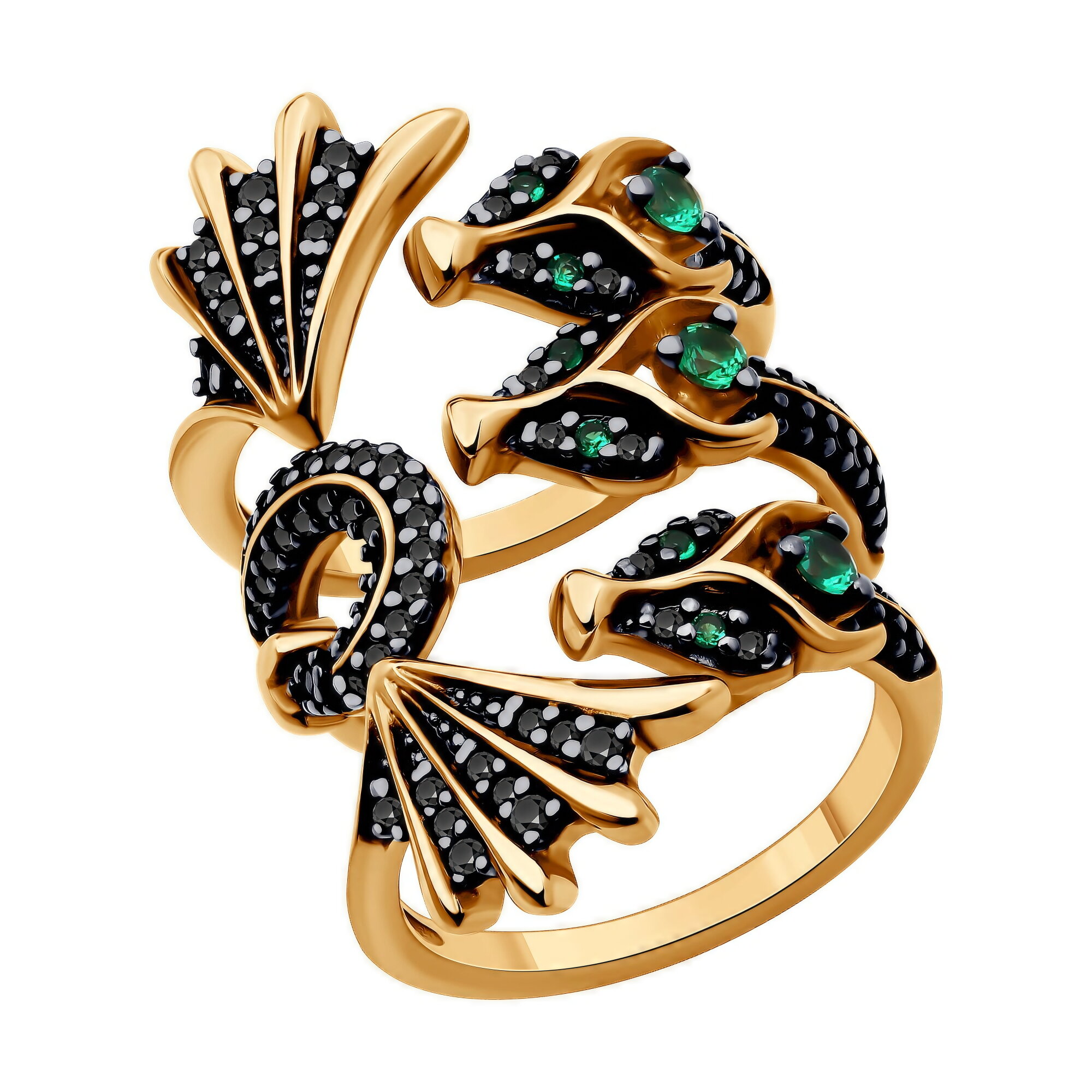 Кольцо, серебро, 925 проба, золочение, фианит