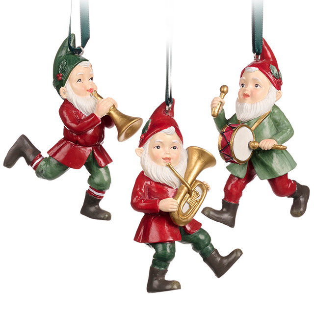 Набор елочных игрушек Гномы - Сказочный Оркестр 10 см, 3 шт, подвеска, Goodwill, D43214-набор