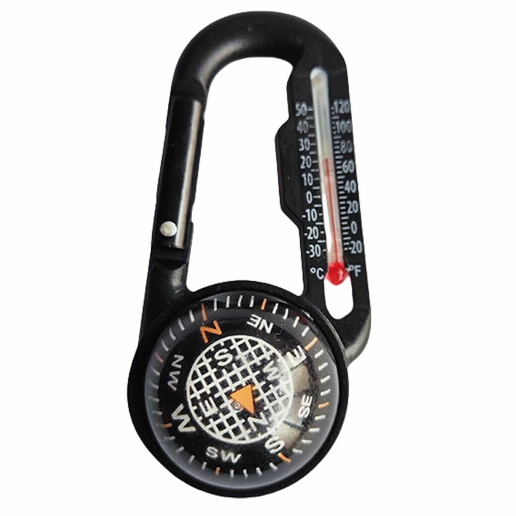 Карабин с компасом и термометром - черный фон, белая линия