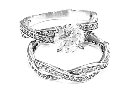 Кольцо наборное, помолвочное, серебро, 925 проба, родирование, циркон