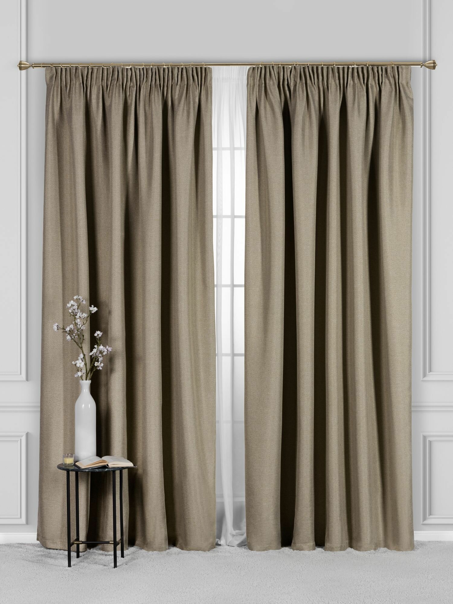 Daily by T Комплект штор на ленте "Нокс" димаут с фактурой рогожки, 220x270 - 2 шт, темно-бежевые