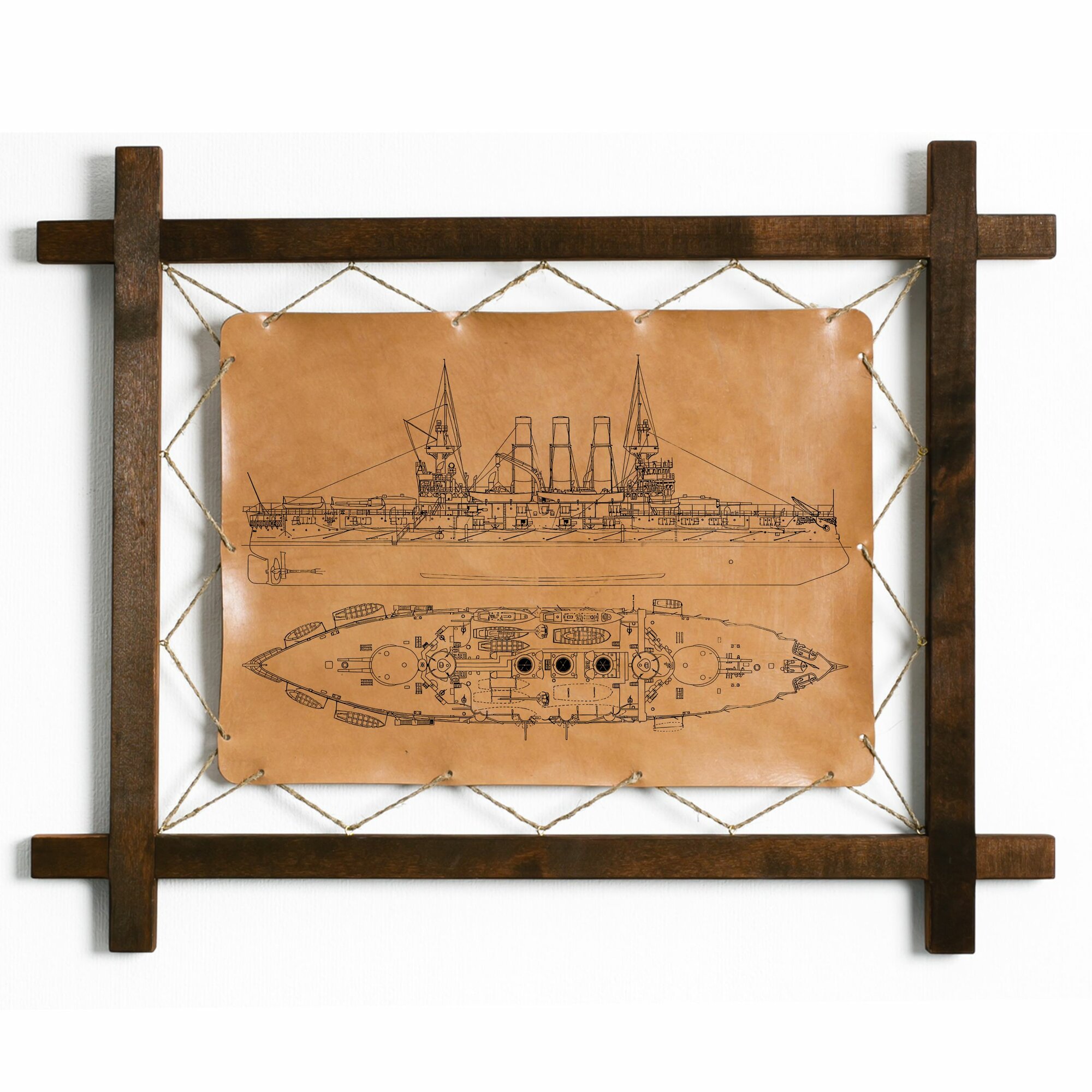 Картина интерьерная из кожи "Броненосец Ретвизан", BoomGift