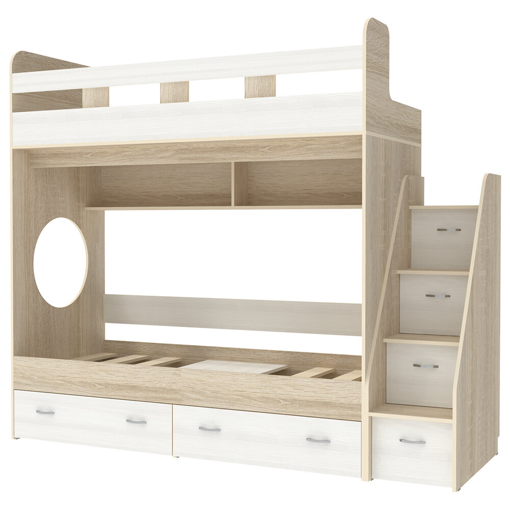 Двухъярусная кровать Юниор 1 80х190 Дуб Сонома Белое Дерево