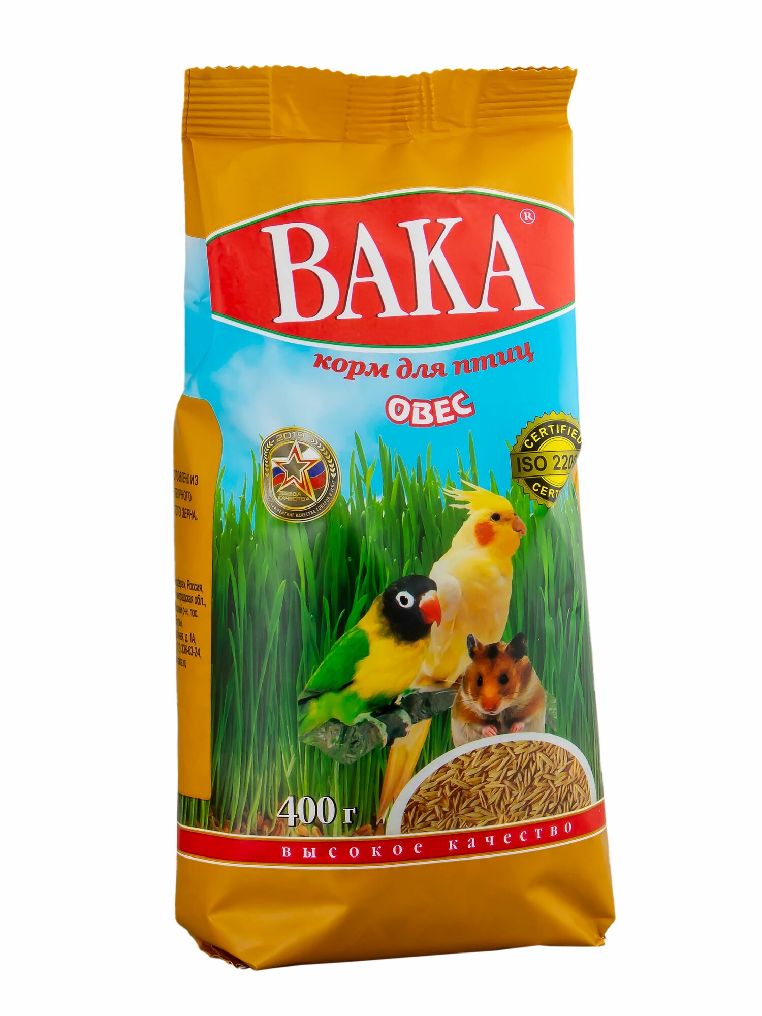 Вака "Высокое качество" Корм для птиц "Овес", 400 г