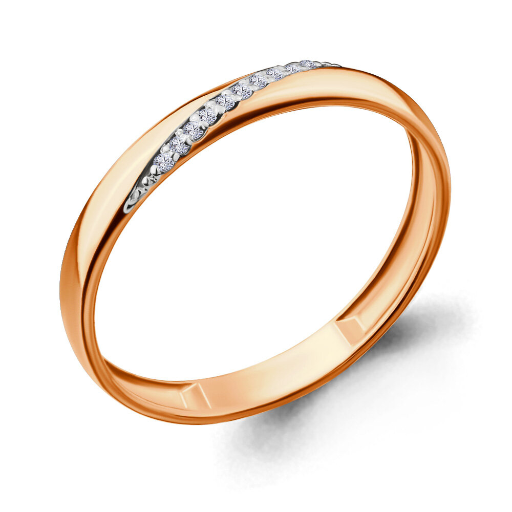 Кольцо обручальное, красное золото, 585 проба, бриллиант