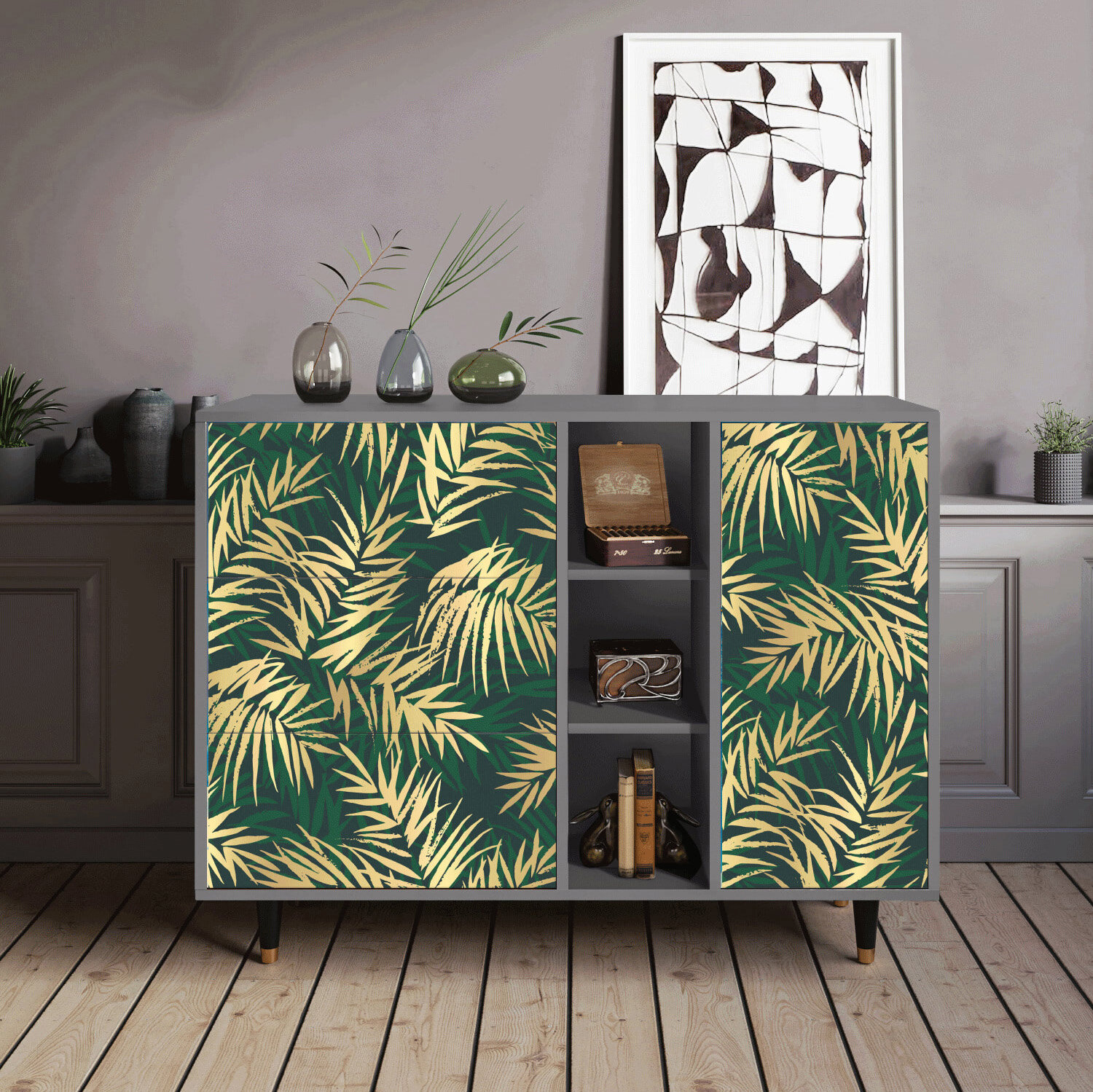 Комод - STORYZ - BS2 Sunny Palm Tree, Разер - 125 x 97 x 48 см , Цвет корпуса - Серый