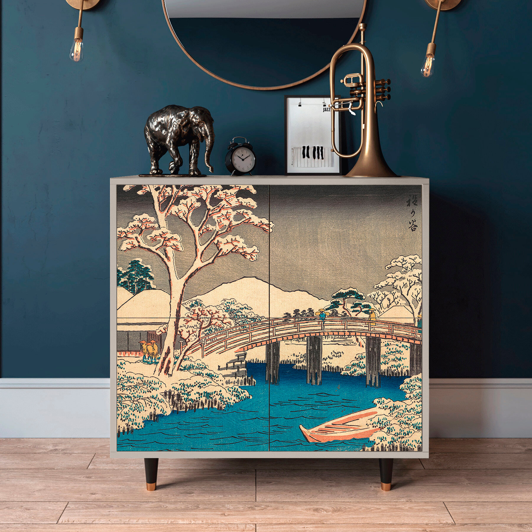 Комод - STORYZ - BS3 Katabira River by Utagawa Hiroshige, Размер - 94 x 96 x 48 см, Цвет корпуса - Сатин