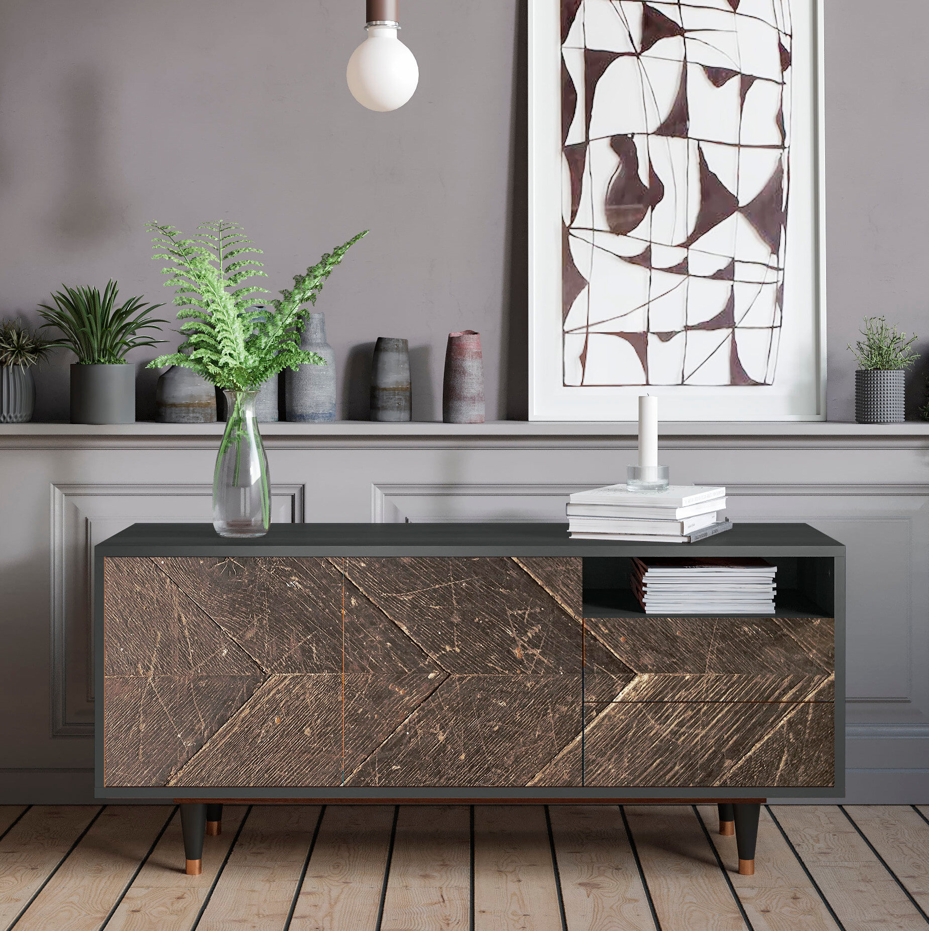 ТВ-Тумба - STORYZ - T7 Wise Tree, Размер - 125 x 56 x 41 см, Цвет корпуса - , Антрацит