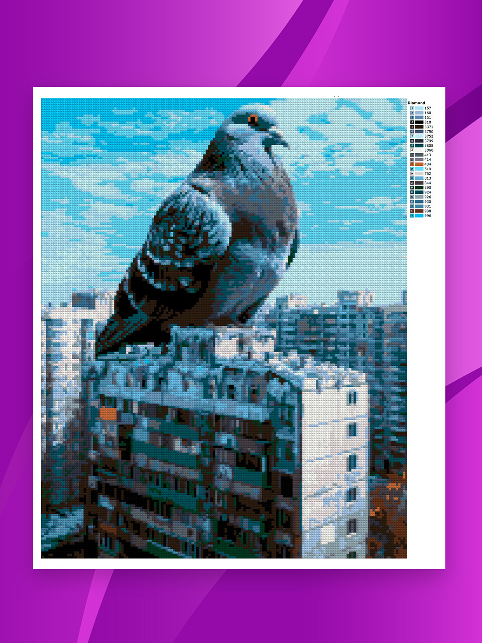 Алмазная мозаика без подрамника - вышивка Голубь в городе 40 х 50 см