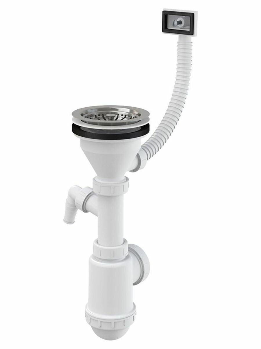 Сифон для мойки Alcaplast A447P с нерж. решеткой D115, гофропереливом, отводом д/стир. машины D50/40