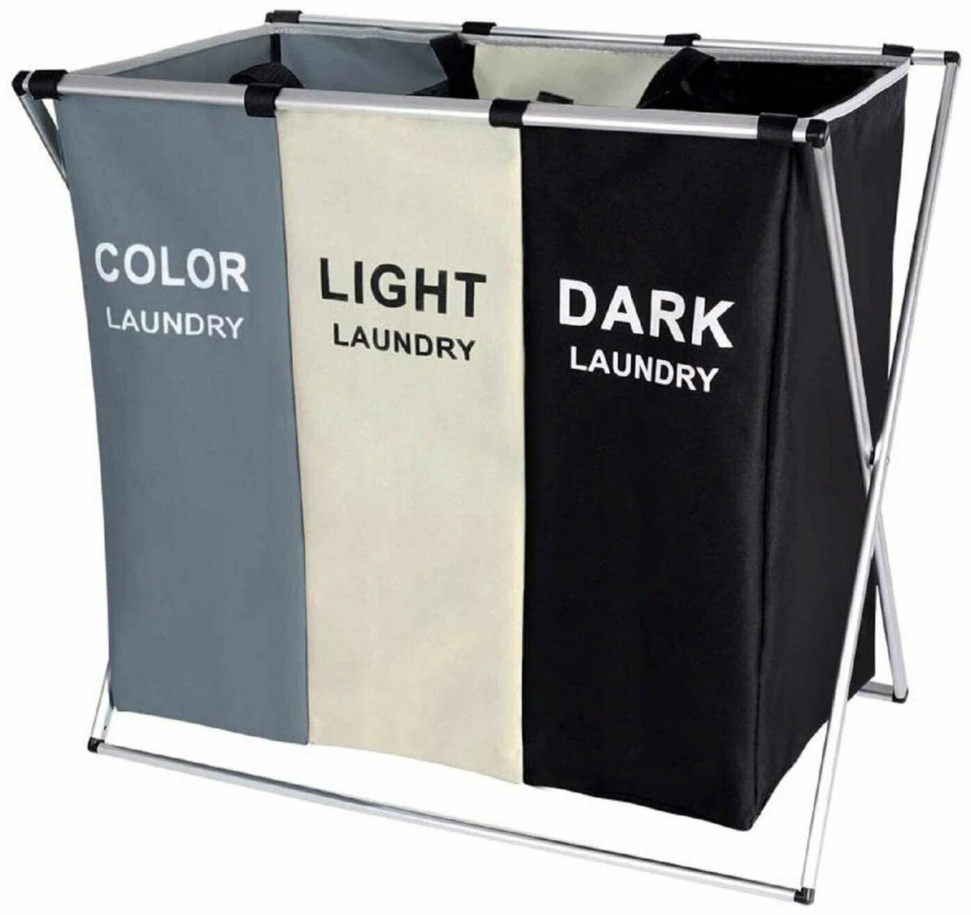 Корзина для белья 3 секции для раздельного хранения, корзина для стирки (Черный, белый, серый)