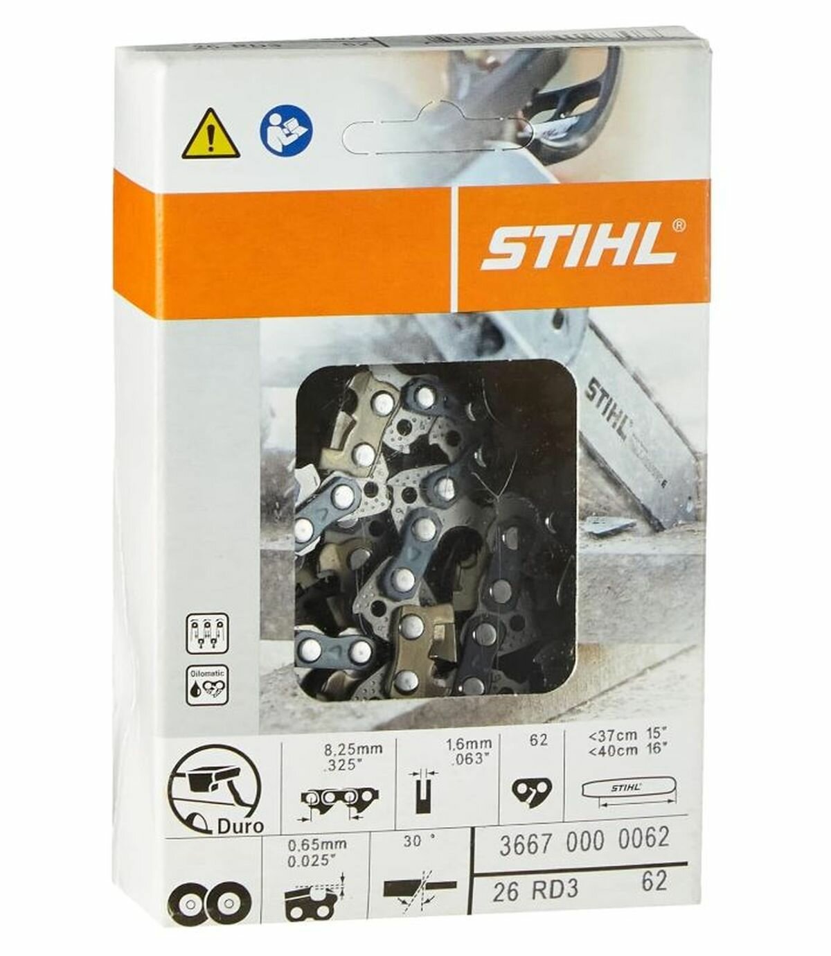 Цепь пильная STIHL 26 62 RD3, шаг 0,325", ширина 1.6мм, 62 звена (арт. 3667 006 0062)