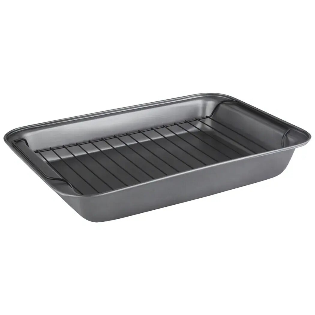 Форма для запекания 37,5х25,5х5см, с решеткой, металл, темно-серая