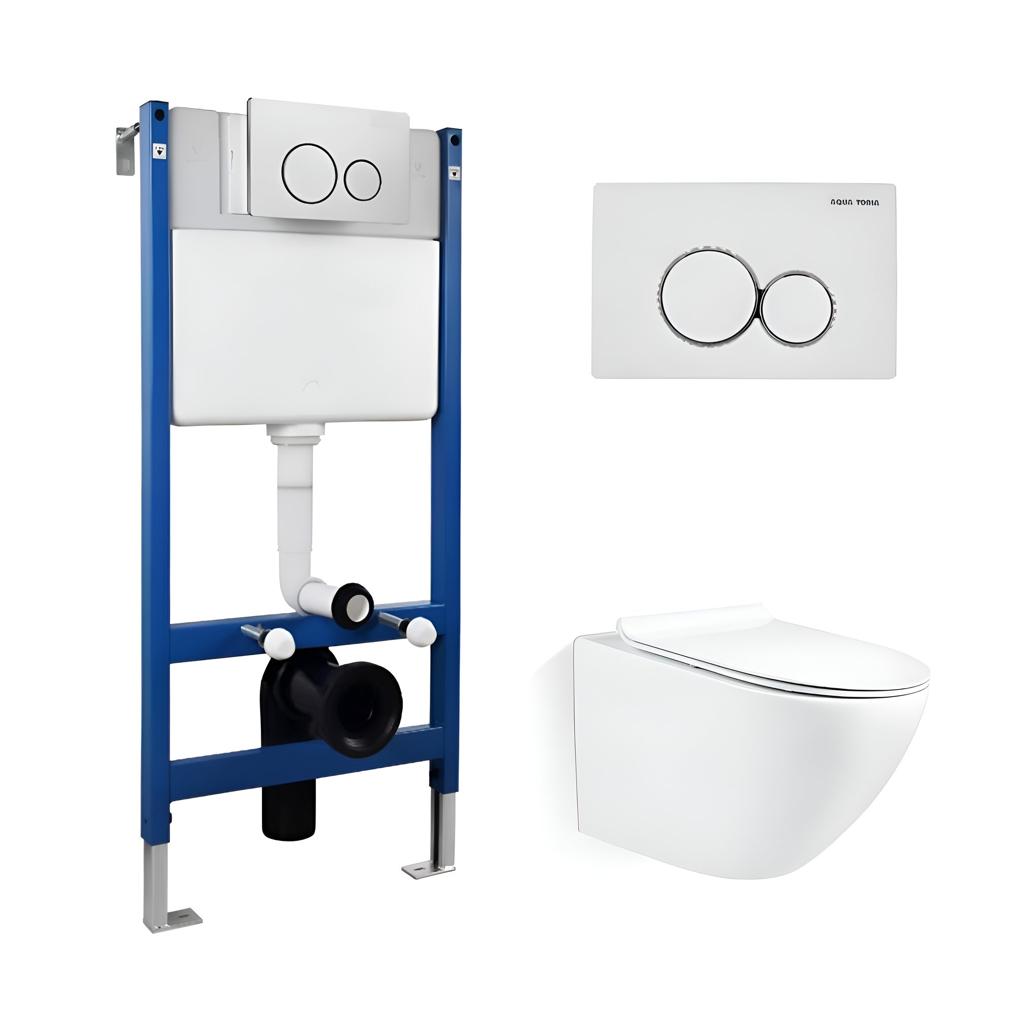 Инсталляция в комплекте с унитазом флора Aqua Toria. Комплект: инсталляция, подвесной унитаз, панель (кнопка) смыва