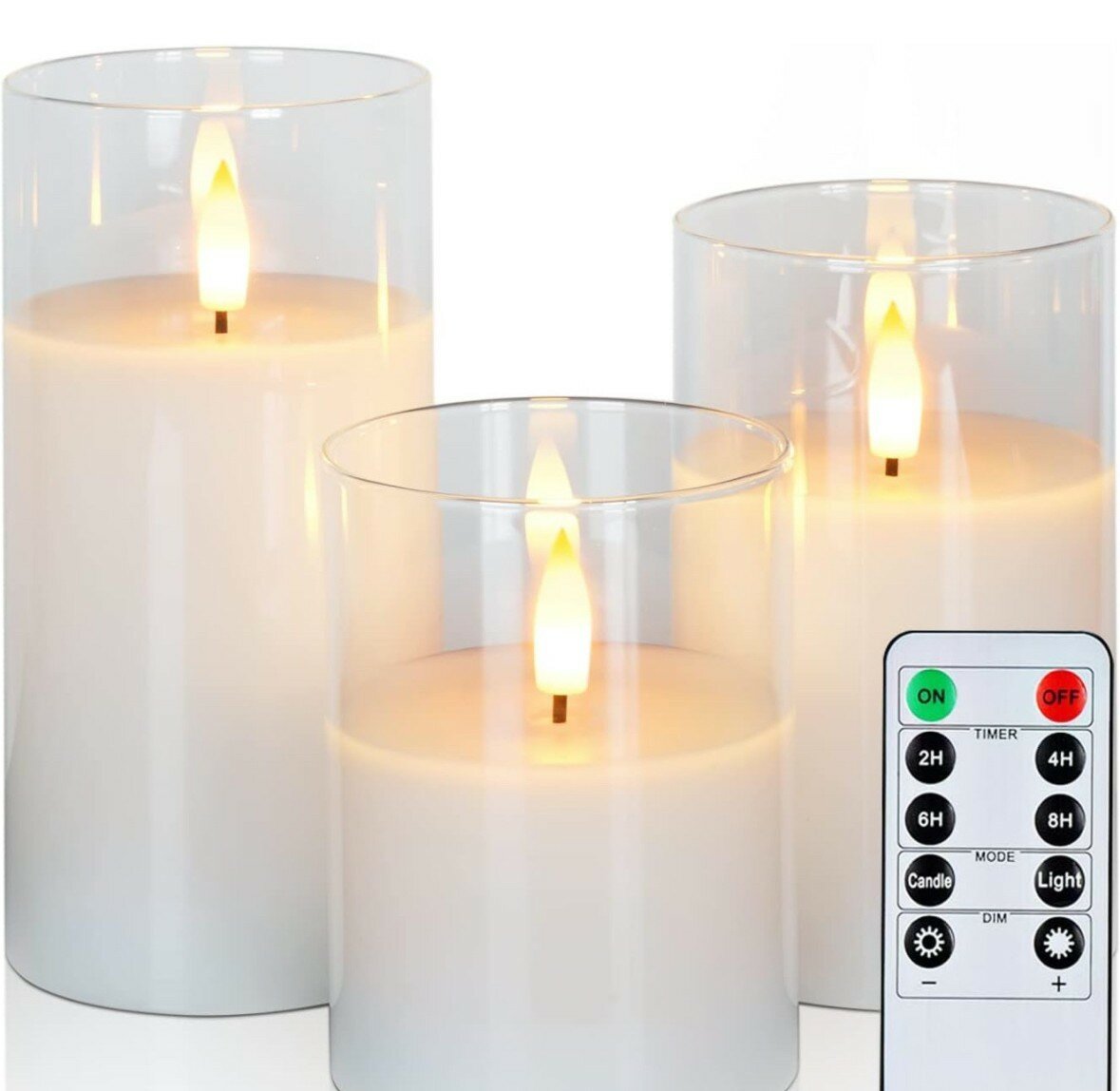 Набор светодиодных свечей, 3 шт, с пультом, высота 15/12.5/10 см (белый)