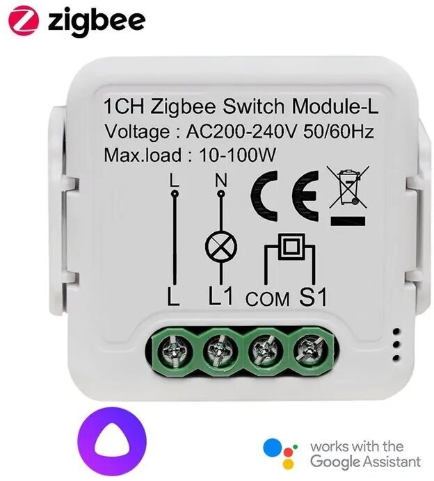 Умное реле Tuya ZigBee на 1 канал, 10-100W, работает с Алисой