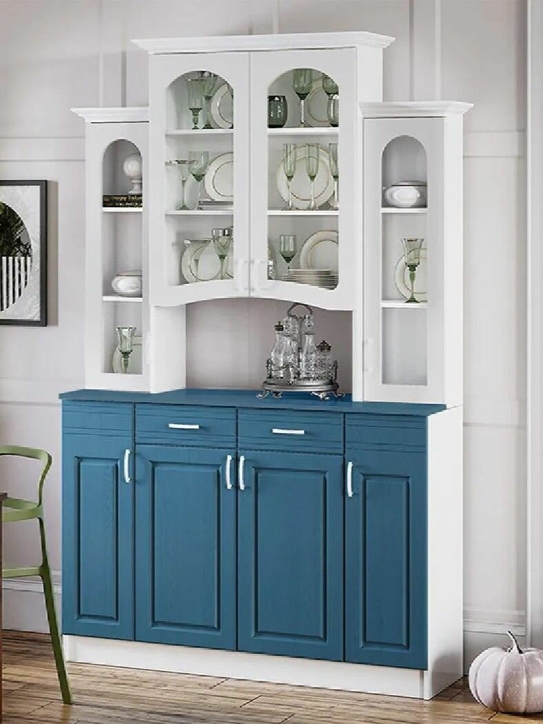 Буфет 4-х створчатый Констанция (Белый матовый/Джинс, Белый)