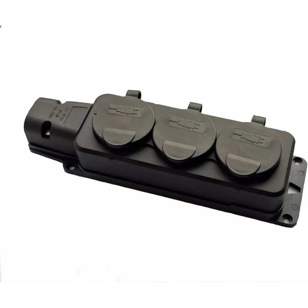 Колодка Monolit каучуковая с заземлением 3 розетки 16А IP54, Черный 0116, каучука с тремя