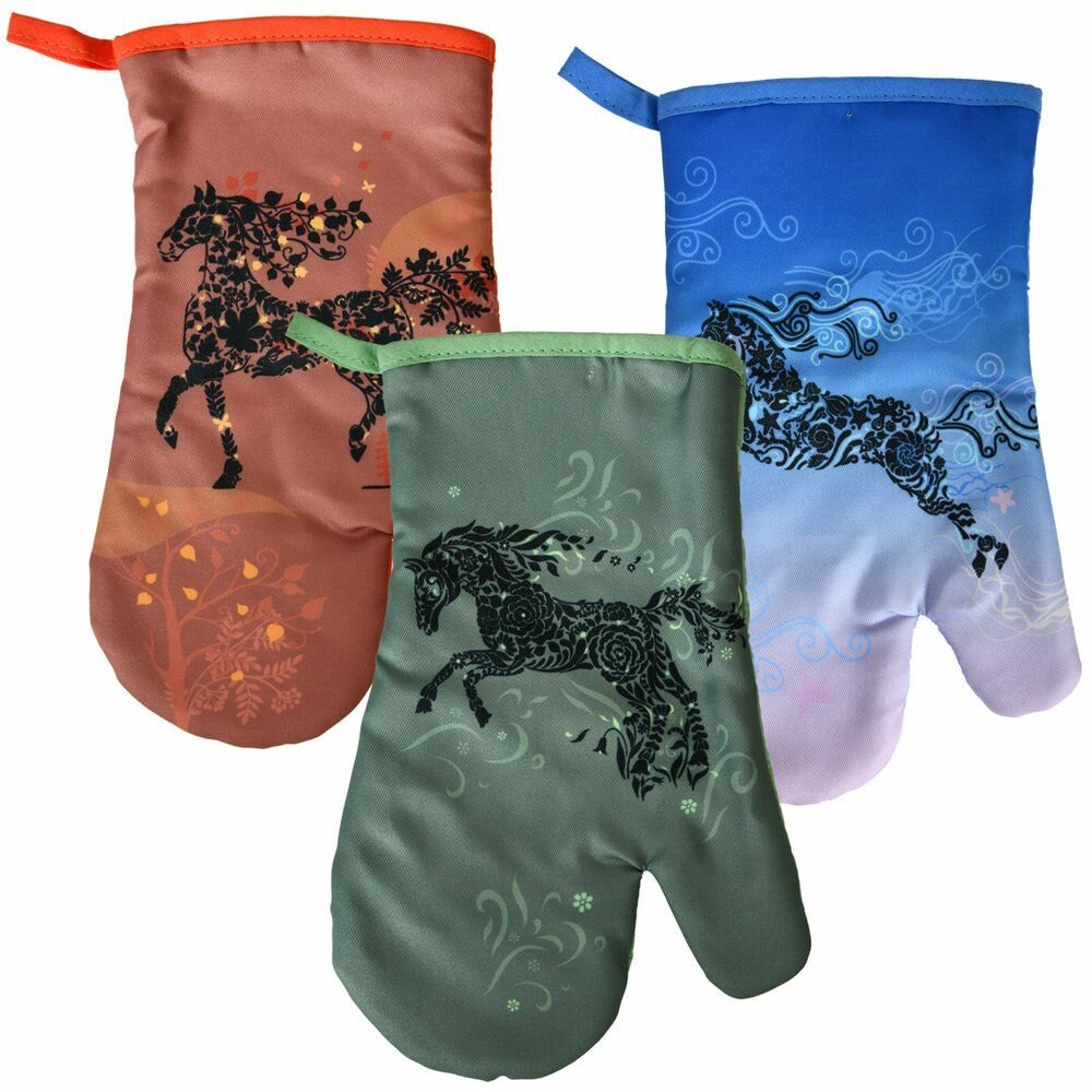 Прихватка рукавица "Спирит" набор 3 предмета, 3 дизайна, на Новый год, размер 17х27 см