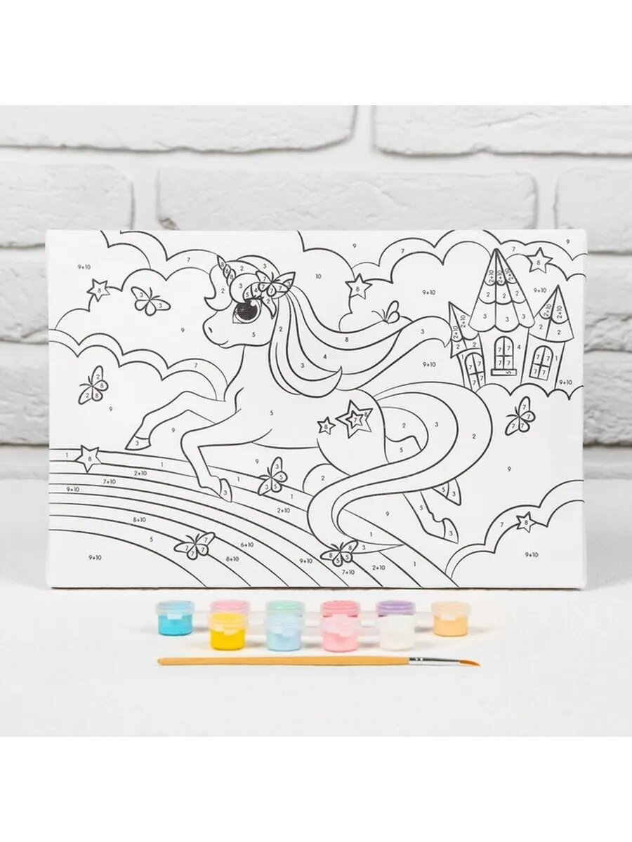 Детская картина по номерам «Единорог на радуге»