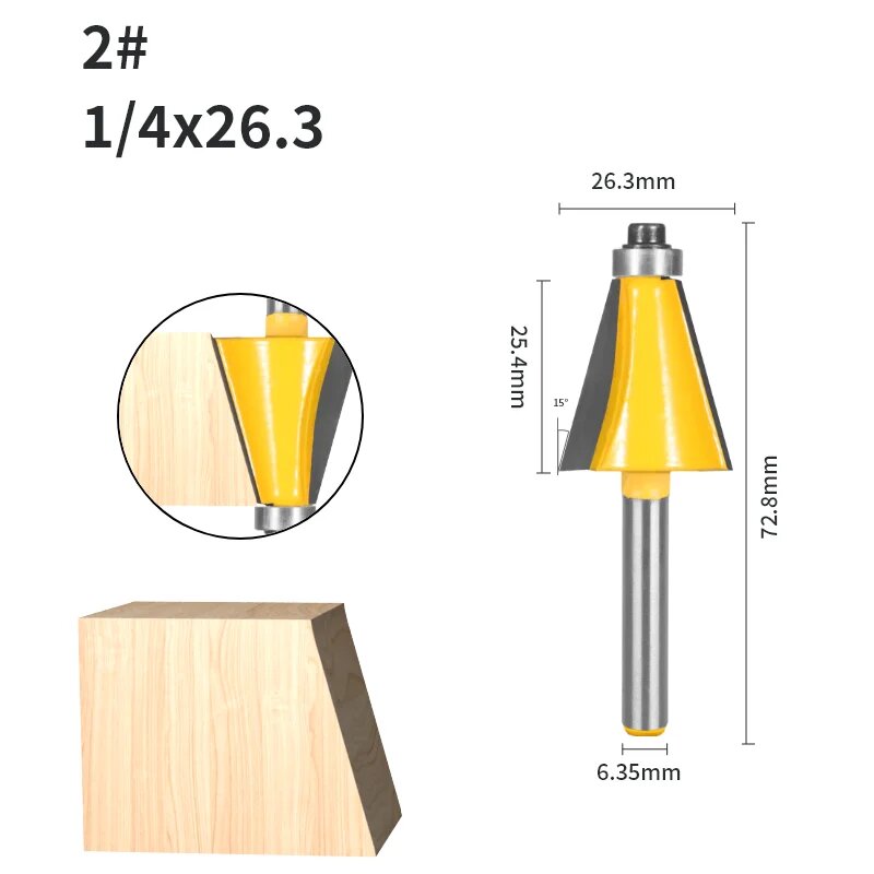 Фрезы по дереву, сплав вольфрама и кобальта, хвостовик 6,35 мм, 8 мм, набор углов 6.35x26.3