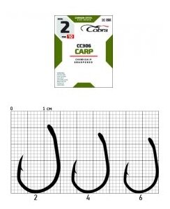 Крючки карповые Cobra Carp СС306, размер 6, 10шт.