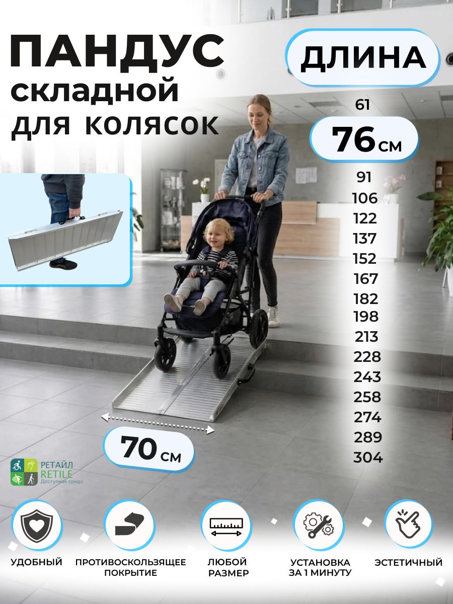 Пандус складной 2-секционный комфорт 700х760 мм для детских и инвалидных колясок