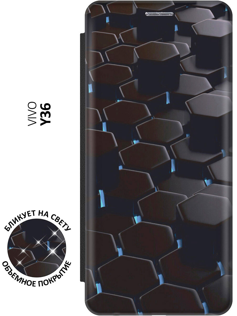 Чехол-книжка Черные ромбы на Vivo Y36 / Виво У36 с эффектом блика черный