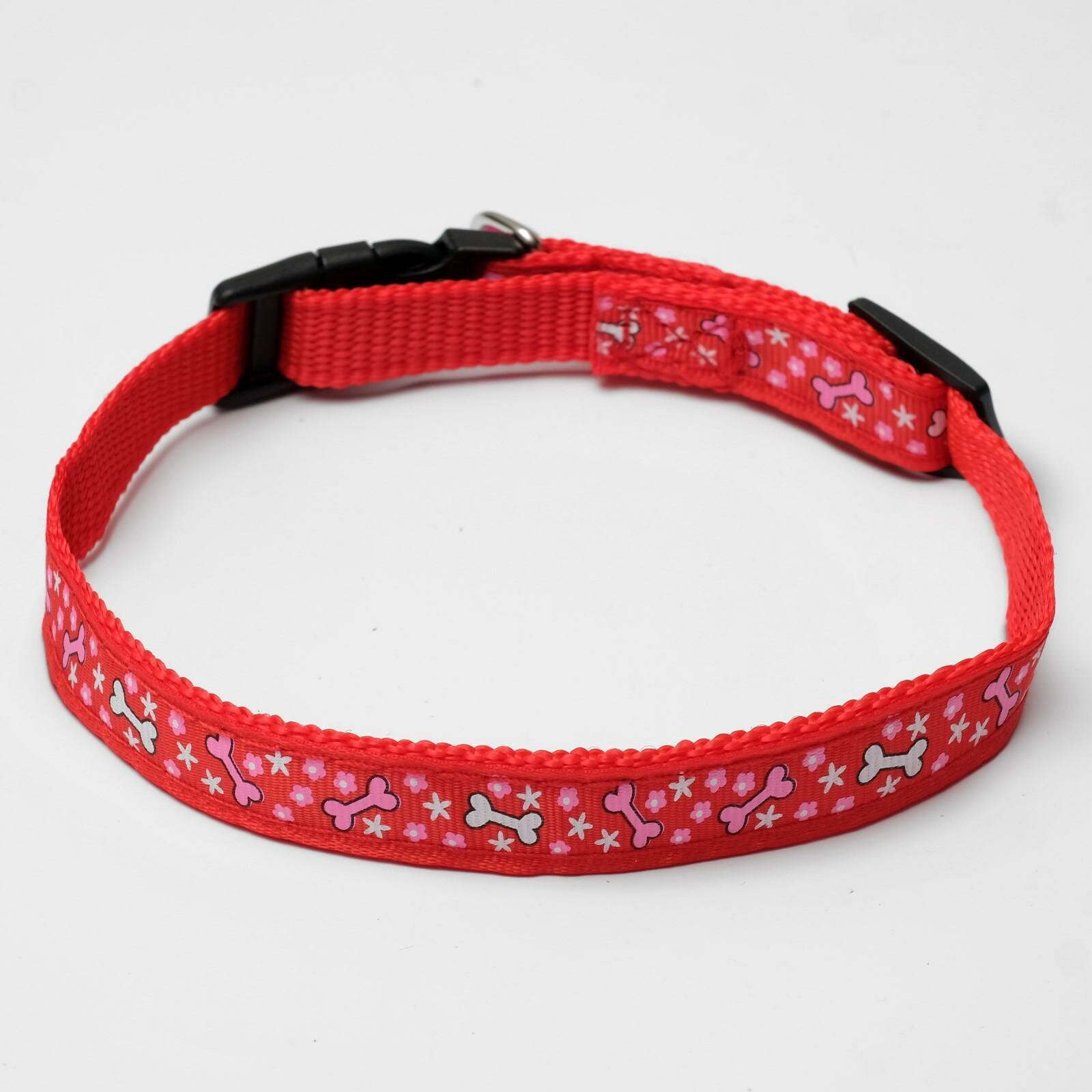 Пижон Ошейник нейлоновый "Звездные косточки", 36 х 1,5 см, красный