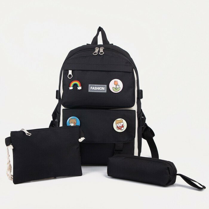 Рюкзак Лайк, отделения на молнии, 2 н/карм, 2 бок карм, шоппер, сумка, косм, черный