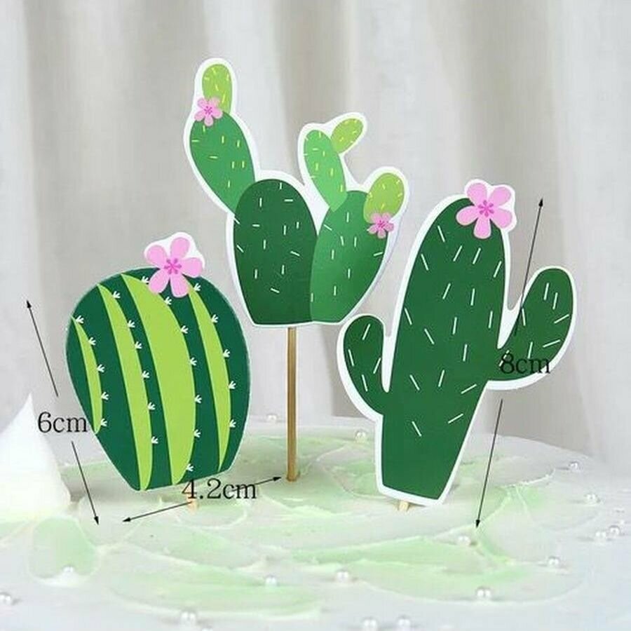 Топперы на торт Кактусы 6шт мексиканская, ковбойская вечеринка