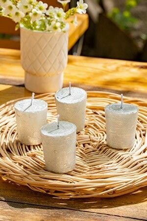 Набор свечей-столбиков металлик мрамор мини, серебряные, 4.3x4.7 см, 4 шт, Kaemingk 205561