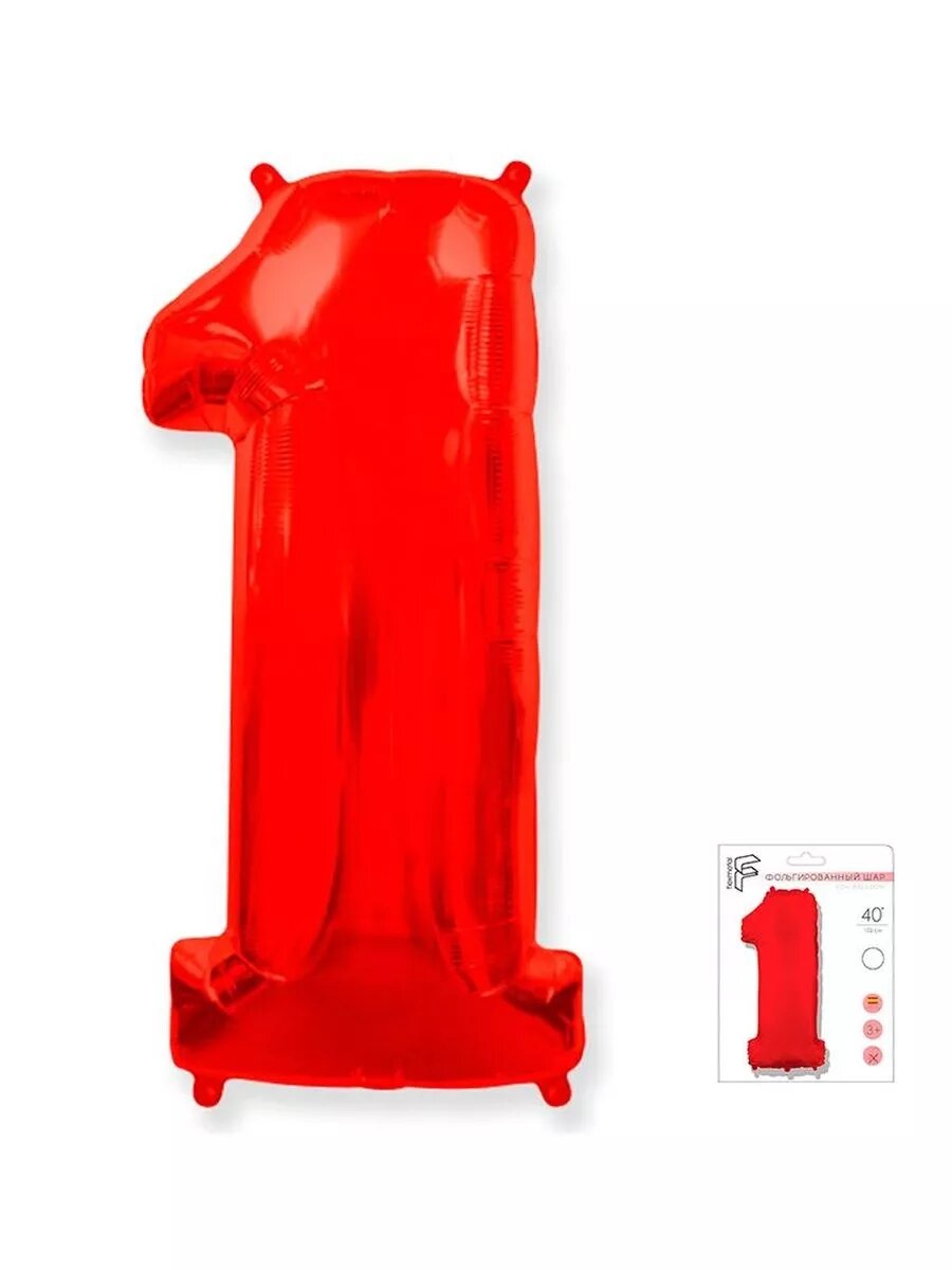 Шар фольгированный Цифры Красные "1" 102 см / 40"/102 см / 1 шт.