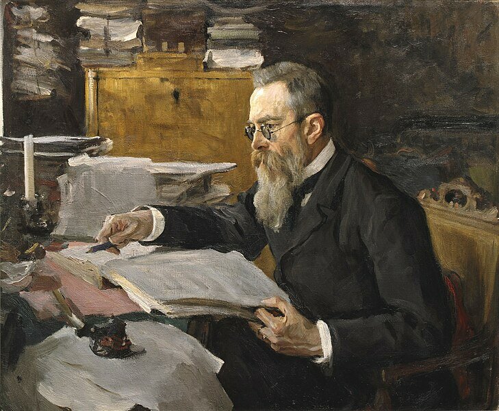 "Портрет композитора Н. А. Римского-Корсакова", Серов В. А, картина для интерьера (репродукция) (60х49 см / на подрамнике)