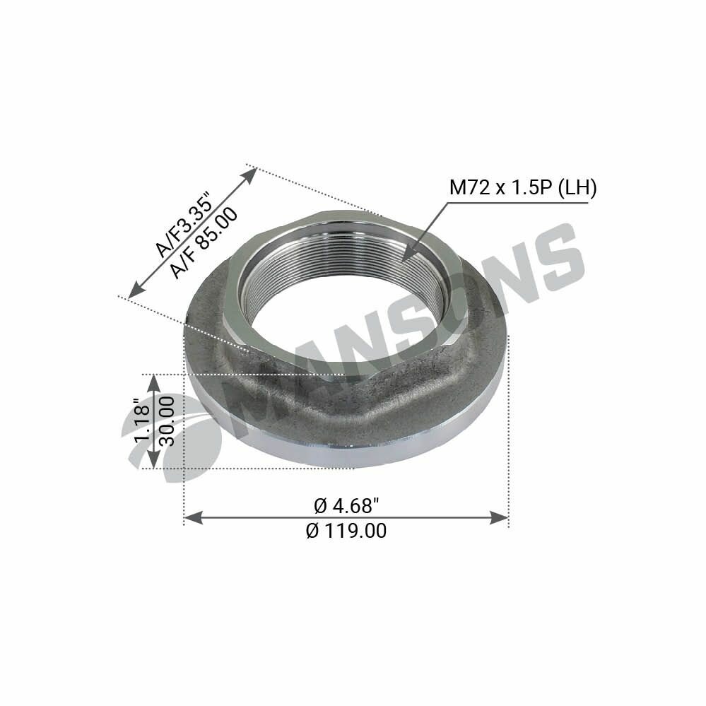 Гайка ступицы левая M72x1.5 D 111 SW85 SAF SKRB 600.126 MANSONS