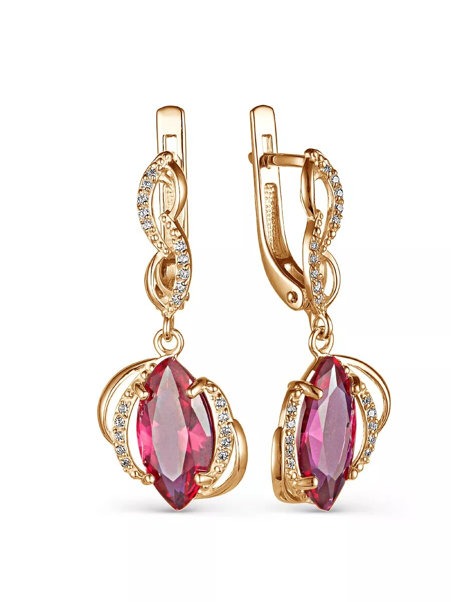 Серьги, красное золото, 585 проба, бриллиант, рубин