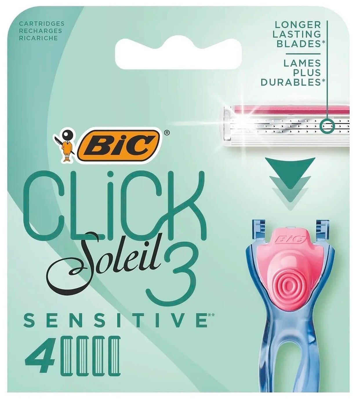 BIC сменные лезвия Click 3 Soleil Sensitive, 4 шт, с 4 сменными лезвиями в комплекте